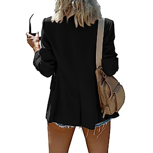 KIRUNDO Blazers for Women Casual Long Sleeve Lapel Button Open Front Suit Jackets Black Blazer Ladies Blazer Fall Fashion Business Clothes 2024 Work Office Outfits(Black, Large)