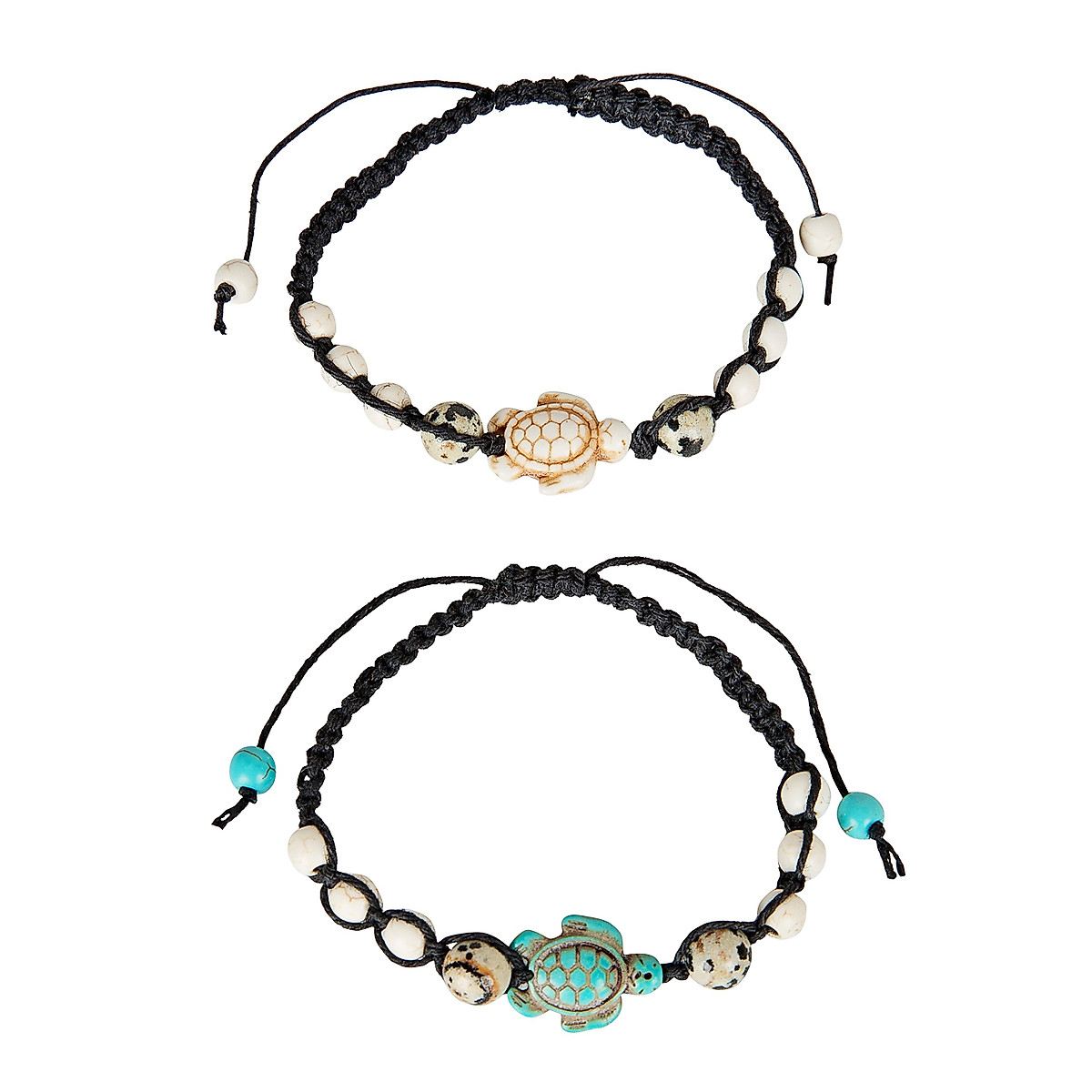 SPUNKYsoul Turtle Bracelet Set Adjustable Best Friend Couples Distance (or Anklet) Dalmatian Howlite Collection (2 Pack)