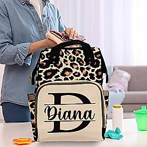 Artsadd Personalized Diaper Bag with Name Travel Backpack - Custom Name Backpack Leopard Print - Personalized Monogrammed Nappy Backpack Daypack Handbag Shoulder Bag for Unisex Hiking Camping Work