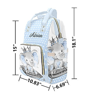 XOZOTY Personalized Elephant Diaper Bag Backpack with Name Custom Nursing Baby Bags Shoulders Travel Bag Daypack
