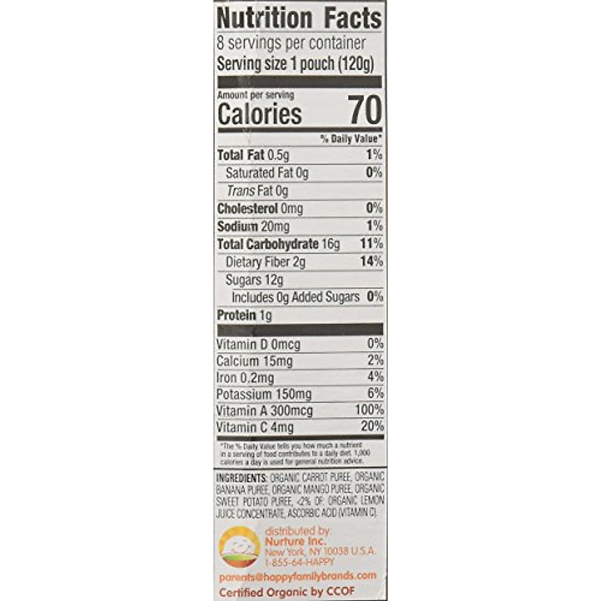 Happy Tot Organics Stage 4 Baby Food Pouches, Gluten Free, Vegan Snack, Love My Veggies, Fruit & Veggie Puree, Carrot, Banana, Mango & Sweet Potato, 4.22 Ounce (Pack of 8)