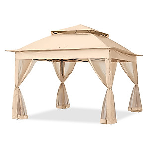 COOSHADE 11x11Ft Easy Pop Up Gazebo Tent Instant Outdoor Canopy Shelter with Mosquito Netting Walls(Khaki)