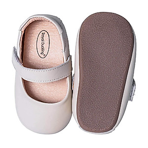 Mowoii Genuine Leather Baby Shoes for Girls Boys Infant Toddler Mary Jane Walking Shoes Prewalker Princess Wedding Dress Shoes Ballet Flats，Beige 12-18 Months
