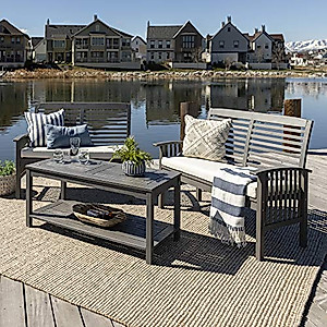 Walker Edison Maui Modern 3 Piece Solid Acacia Wood Slatted Patio Chat Set, Set of 3, Grey Wash