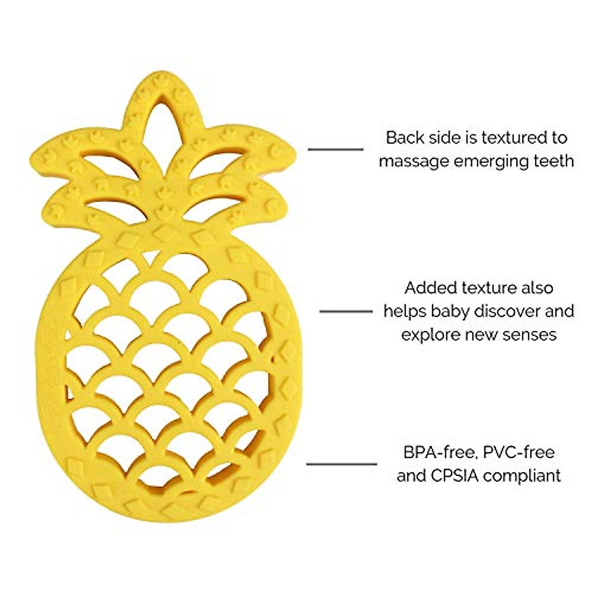 Itzy Ritzy Silicone Baby Teether – BPA-Free Infant Teether with Easy-to-Hold Design & Textured Back Side to Massage & Soothe Sore, Swollen Gums - Teething Toy for 3 Months & Up - Pineapple