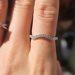 DovEggs Moissanite Wedding Band Half Eternity for Women 0.31ct GH Color Heart Arrows Cut Moissanite Stackable Curved Anniversary Ring 14k Gold QUALITY Sterling Silver（Wedding Band Only 4.5）