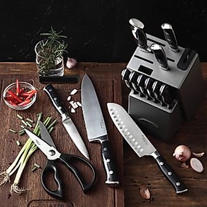 Marco Almond® Kitchen Knife Set with Block KYA31,14 Pieces Japanese Stainless Steel Cutlery Knives Block Set for Kitchen with Built-in Sharpener