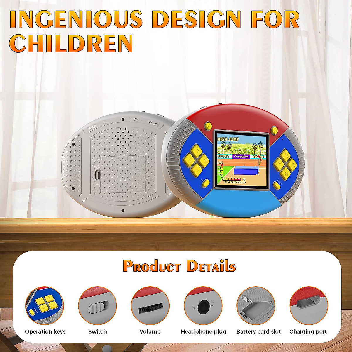 TEBIYOU Handheld Game Console for Kids Build in 218 Puzzle Leisure Video Games Portable Rechargeable Oval Colorful Gamming System with 3.0” LCD Boys Girls Birthday Christmas Party Gift (Gray)