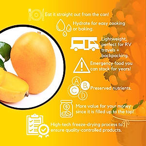 Ready Harvest Freeze Dried Mango Freeze Dried Fruit, Freeze Dried Food Gluten Free Snacks, Fruit Snacks, Canned Food, Bug Out Bag Camping Essentials #10 Can, 25-year shelf life 6 cans 397g