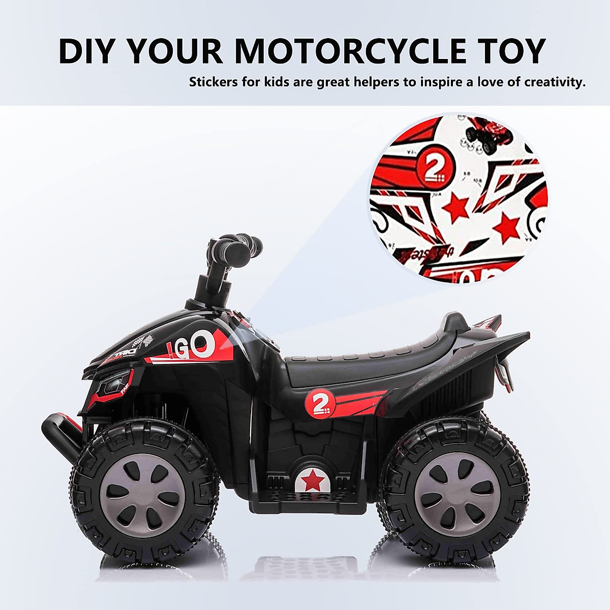 AVRCECI Kids ATV Electric Vehicles 4 Wheeler Toddler Car with Four Wheels,Music,DIY Sticker,6V Battery Powered Quad for Boys Girls,Ride on Car