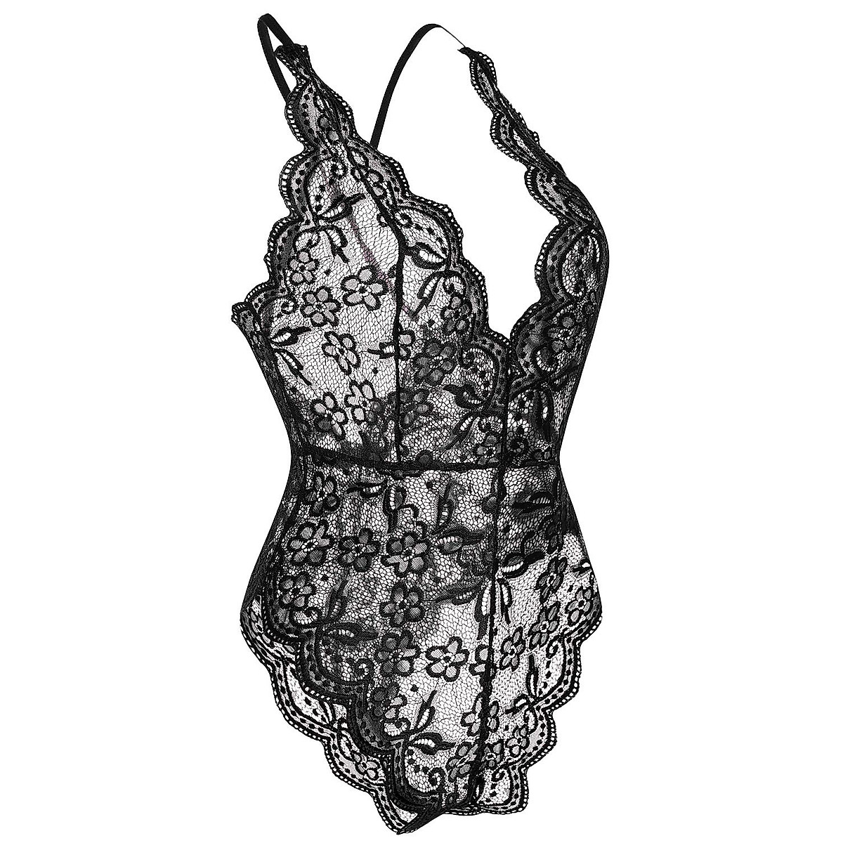 ZSWDXX Women Lingerie One Piece Lace Teddy Bodysuit Babydoll Chemise Sleepwear Black S