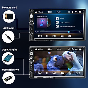 AMPrime Double Din Car Stereo Radio with Bluetooth 7” Touch Screen FM Receiver MP5 Car Player Support Mirror Link for Phone + Backup Camera/Steering Wheel Control