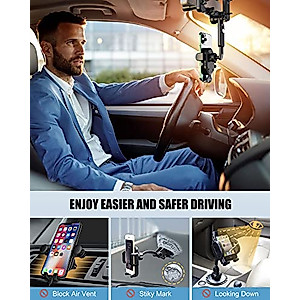 OFY Phone Mount for Car, [Big Rear Mirrors Friendly] Rear View Mirror Phone Holder, 360 Rotatable and Retractable Car Phone Holder for All Mobile Phones & Most Vehicles
