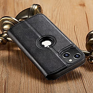 Casus Logo View Compatible with iPhone 13 Wallet Case Slim Magnetic Flip Cover Faux Leather with Card Holder Slot Thin Kickstand (2021) 6.1" (Black)