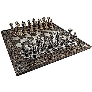 Greek Mythology Olympus Gods Zeus vs Poseidon Pewter and Bronze Color Chess Set with 17" Greek Board