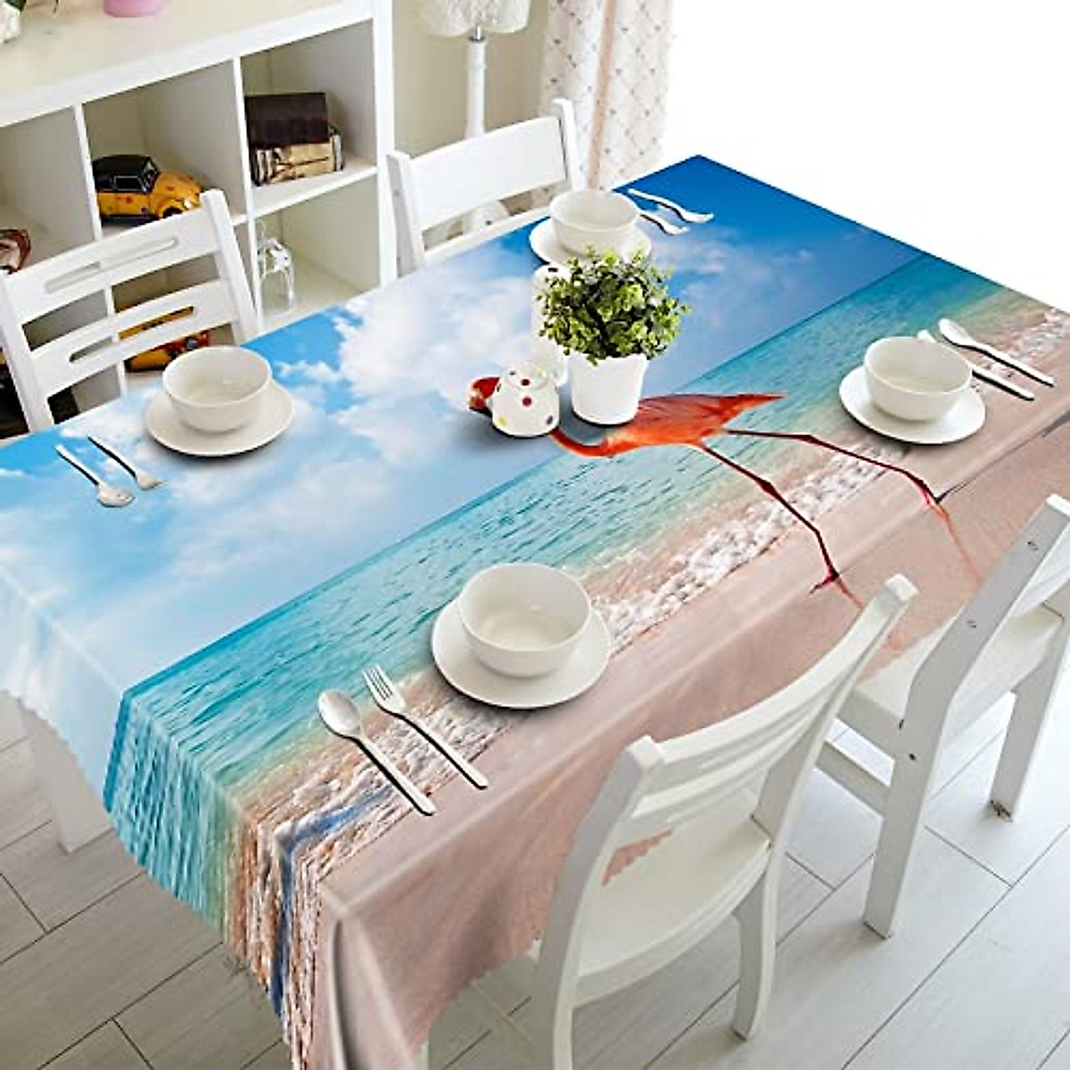 3D Merry Christmas Beach Pattern Waterproof Tablecloth, Oil-Proof Table Cover, Suitable for Kitchen, Dining Room M-1 140x160cm