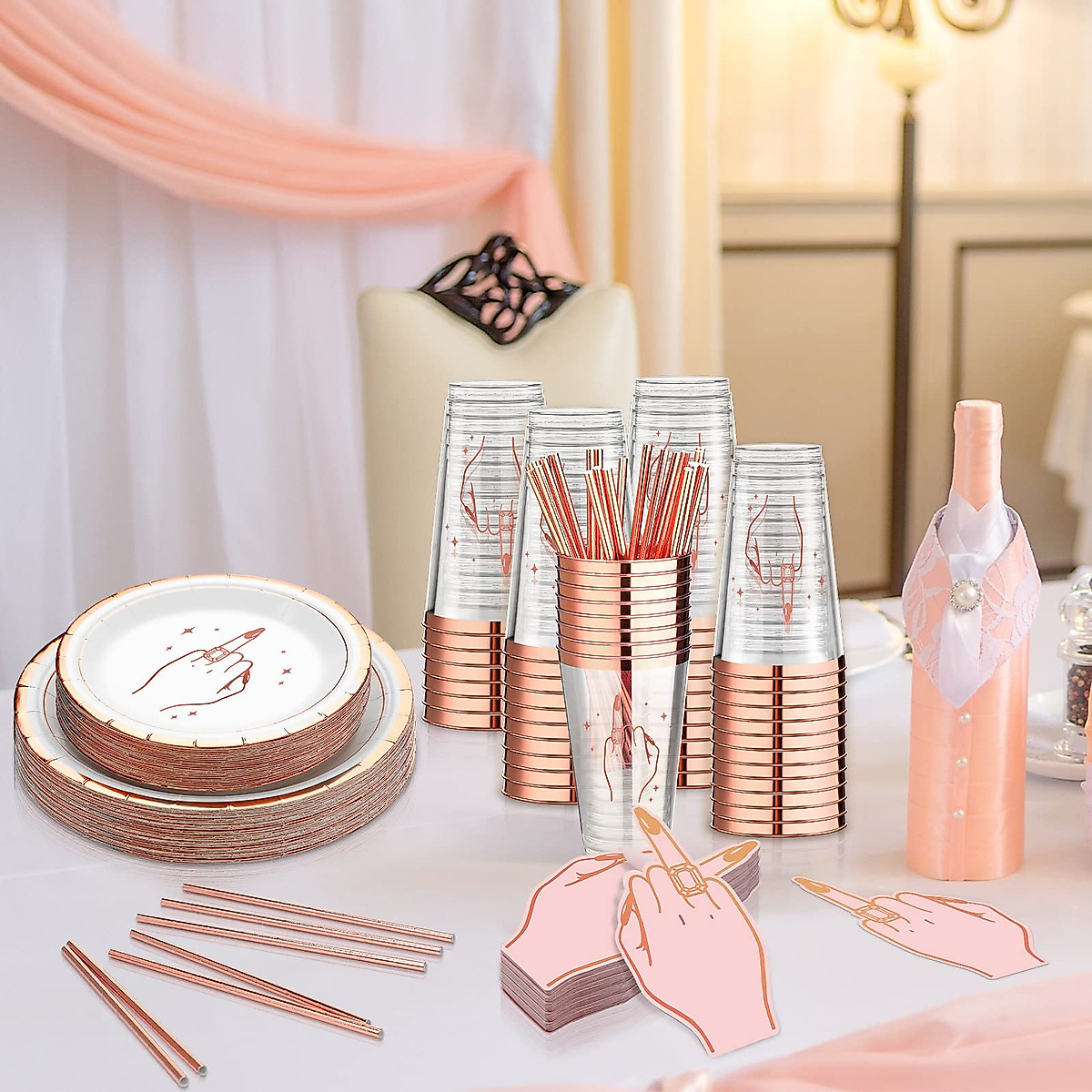 150 Pcs Ring Finger Cowgirl Bachelorette Party Decorations Set Ring Finger Reusable Cups Plates Napkins and Straws Western Cowgirl Party Supplies for Bridal Shower Decorations(Ring Finger)