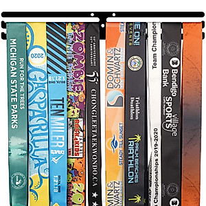 iBobbish Sports Marathon Medal Display hanger Holder Racks Frame in matt black surface Wall Mount Over 40 Medals Upgraded 3 lines with 3 screws Easy to Install Easy to use