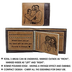 Amlion Personalized Custom Wallets, Engraved Leather Photo Wallet for Men Dad Husband Brown