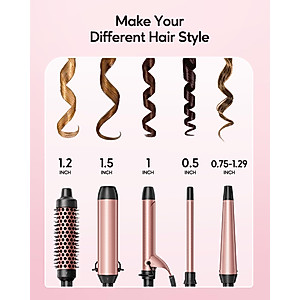 Wavytalk 5 in 1 Curling Iron,Curling Wand Set with Thermal Brush and 4 Interchangeable Ceramic Curling Wand(0.5”-1.5"),Instant Heat Up Wand Curler, Dual Voltage Curling Iron