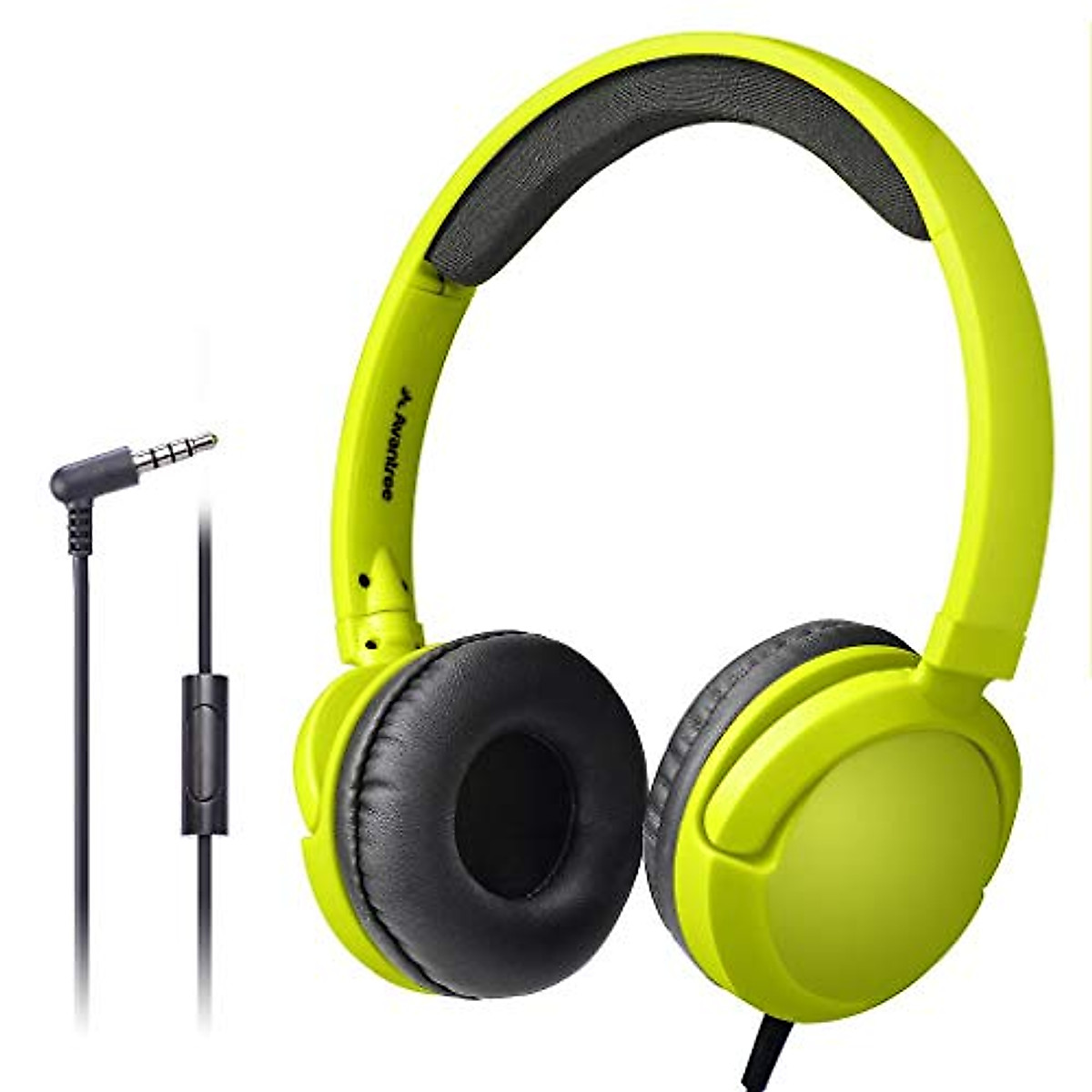 Avantree Superb Sound Wired On Ear Headphones with Microphone, 1.5M / 4.9FT Long Cord with Mic for Adults, Students, Kids, Comfortable Headset for PC Computer, Laptop, Tablet, Phone - 026 Yellow Green