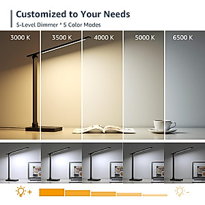 Lepro LED Desk Lamp for Home Office, 9.5W 750LM Metal Touch Control Desk Light, 5 Color Modes 5 Brightness Level, Eye Caring Task Lamp For Reading, Sewing, Crafts, School Supplies, Puzzle Light, Black