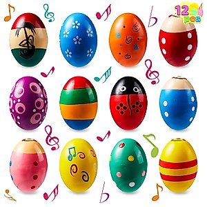 JOYIN 12 Packs 1.9''*2.7" Wooden Egg Shakers Maracas Percussion Musical for Party Favors, Classroom Prize Supplies, Musical Instrument, Basket Stuffers Fillers, Easter Hunt