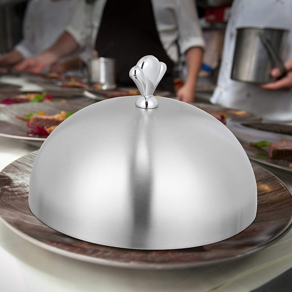 Cabilock Stainless Steel Restaurant Cloche Serving Dish Food Cover Dome Plate Covers for Steak Cake Appetizer Plate to Keep Food Warm (7.86x3.93 inch)