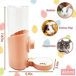 Fhiny Rabbit Water Bottle No Drip, 2 PCS Hanging Guinea Pig Water Dispenser 600ml Small Animal Gravity Automatic Water Feeder for Bunny Guinea Pigs Chinchillas Hedgehogs Ferrets Squirrels (Pink)