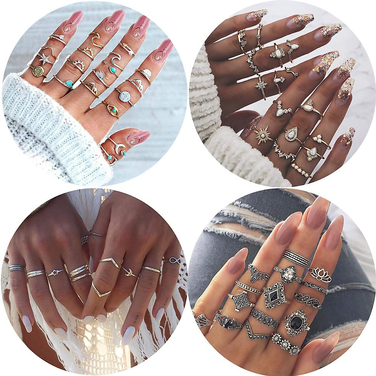 CSIYANJRY99 Boho Gold&Silver Ring Sets Star Moon Knuckle Rings for Women Multiple Rings Bulk Pack Stackable Midi Finger Rings Set (62Pcs)