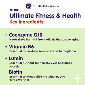Dr. Bill’s Feline Ultimate Fitness & Health | Cat Multivitamin Supplement Powder for All Ages | For Wellness, Joint Health, Weight Control | Vitamins B1, B6, B12, D3, Omega 3s, Collagen, Biotin & More