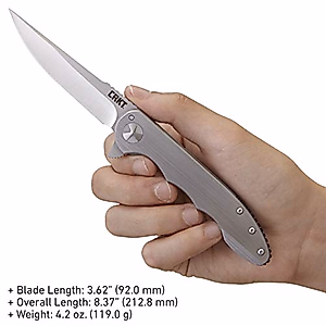 CRKT Up & At 'Em Folding Pocket Knife: Everyday Carry, Satin Blade, Frame Lock, Stainless Steel Handle, Deep Carry Pocket Clip 7076