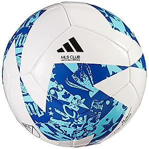 adidas MLS Club Soccer Ball, White/Blue/Bright Cyan, 5