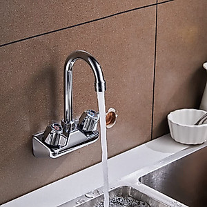 Bathfinesse Kitchen Sink Faucet Wall Mount 4" Center Commercial Kitchen Sink Faucet with 3-1/2" Gooseneck Spout Two Knob Handles Brass Constructed Mixer Tap Chrome Polished