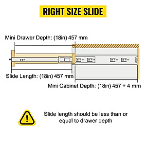 VEVOR Drawer Slides 18inch, 1 Pair Locking Drawer Slides 500lbs Load Capacity, Side Mount Ball Bearing, 3-Fold Full Extension
