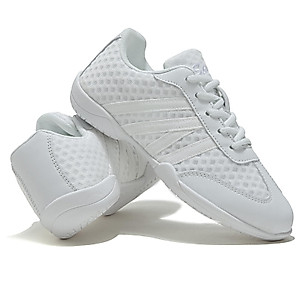 TWDKCHER White Cheer Shoes for Girls Womens Cheer Shoes Youth Girls Cheerleading Shoes Competition Gear Dance Tennis Sports Training Athletic Comfortable Flats Breathable Soft Kids Cheer Sneakers