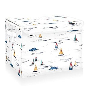 CaTaKu Colorful Wind Surf Storage Bins with Lids Fabric Large Storage Container Cube Basket with Handle Decorative Storage Boxes for Organizing Clothes Shelves