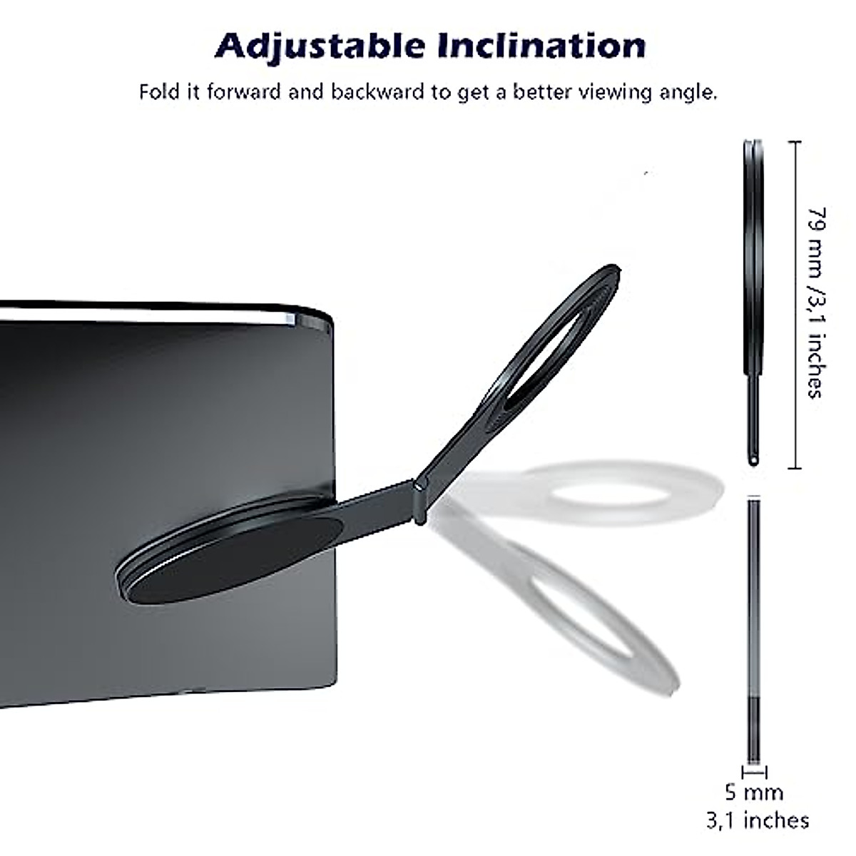 imluckies Detachable Magnetic Phone Holder for Laptop, Foldable Desktop Monitor Side Phone Mount, Adjustable Slim Portable Modular Stand for Desk/Wall, Works with MagSafe iPhone & All Phones, Black