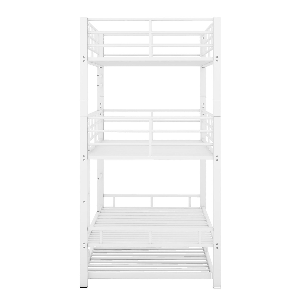Harper & Bright Designs White Triple Bunk Bed with Trundle, Twin Over Twin Bunk Beds, Metal Quad Bunk Beds, 3 Bunk Beds with 2 Ladders & Guardrails, Convertible Heavy Duty Steel Frame