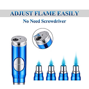 Zoocura Ice Blue Torch Lighter, Refillable Butane Torch Lighters Adjustable Jet Flame Windproof Lighter for Grill Pocket BBQ Camping, Deluxe Gift Box (Gas Not Included)