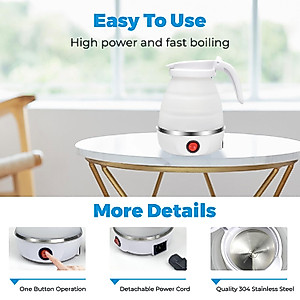Foldable Electric Kettle for Travel, Portable Collapsible 600ML Kettle with Auto Shut-Off, 110V Silicone Quick Boiling Hot Water Kettle for Coffee Tea Boiling Water