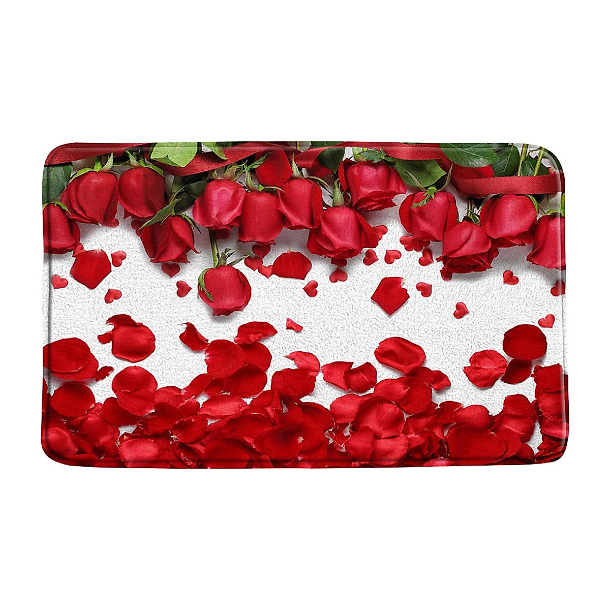 Microfiber Memory Foam,Valentines Day Red Rose Flower Bathroom Mat Floral Petals Print，Non Slip Shower Mat Cozy Floor Rug Doormats Carpets Bathroom Decorations - 16x 24 Inch/40x 60cm