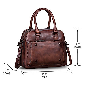 Genuine Leather Satchels Top Handle Bags for Women Handmade Vintage Crossbody Bag Purse (Coffee) Medium