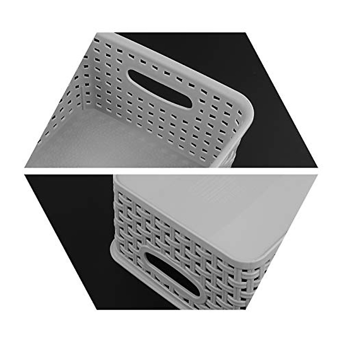 Zerdyne 6-Pack Plastic Weave Storage Basket, Light gray