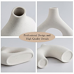 White Ceramic Vase Set of 2 for Modern Home Decor, Round Matte Donut Vases for Pampas Grass, Neutral Boho Nordic Minimalism Style Flower Vases for Living Room Wedding Dinner Table Party Office Bedroom
