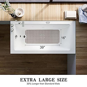 Linoows Bathtub and Shower Mats, Extra Long Non-Slip Bath Mat 39 x 16 Inch, Machine Washable Bath Tub Mat with Suction Cups & Drain Holes for Bathroom, Tan