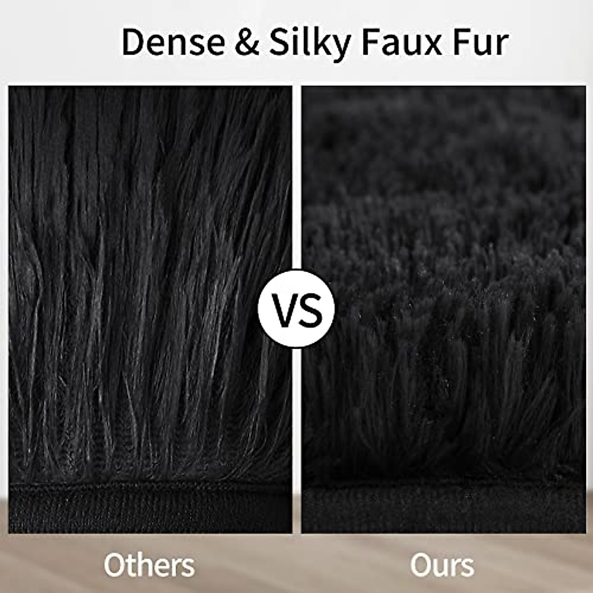 GlowSol Shag Area Rug for Living Room Soft Fuzzy Area Rug Thick Faux Fur Rug Luxury Fluffy Area Rug High Pile Carpet Baby Care Crawling Carpet, Black, 5×8 Feet