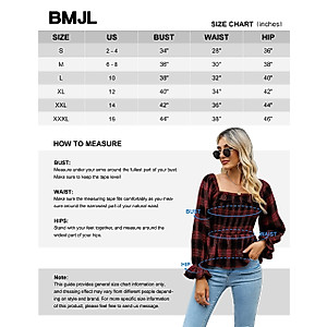 BMJL Womens Flannel Shirts Square Neck Fall Shirts Buffalo Plaid Peplum Top Sexy Off The Shoulder Top Trendy 2023 Fall Fashion(Black&Red,XL)