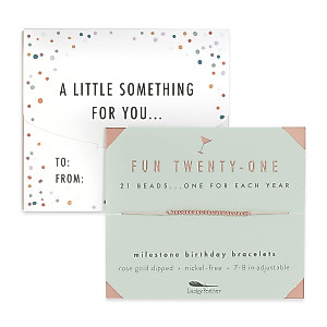 Lucky Feather 21st Birthday Gifts For Her - 14K Gold Dipped Beads Bracelet on Adjustable 7”- 8” Cord - Women Turning 21 Birthday Gifts For Her (rose-gold-plated-base)