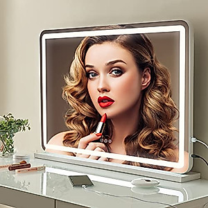 Logimiz Vanity Mirror with Lights, Large 31.5" Makeup Mirror with Built-in LED Lights-3 Colors & Brightness Adjustable for Makeup Desk, Tabletop or Wall Mounted, White